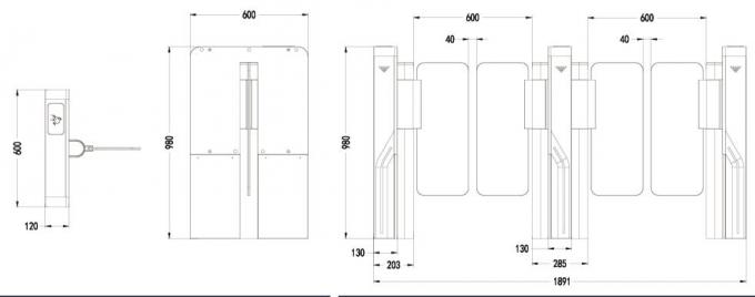 AC240V Compact Swing Barrier Gate 600mm Passage Width For Office Building