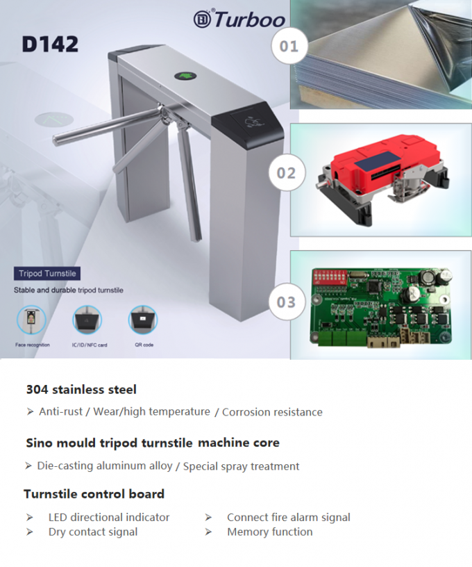 RFID Recognition Tripod Turnstile Gate , 100-240V Tripod Barrier Gate ...