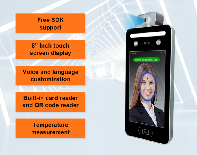 QR Code DC12V 8in Face Recognition Rfid Device With IC ID Card