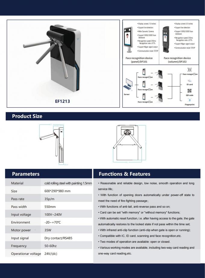Fully Automatic Pedestrian Access Control Turnstile Gate Cold Rolling ...